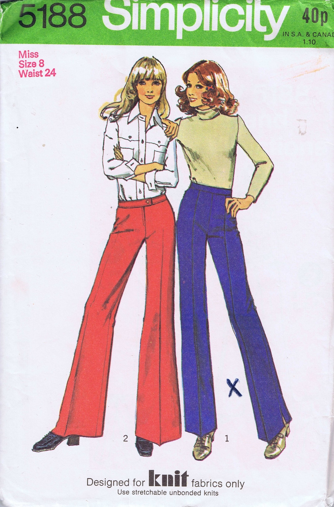 Simplicity 5188, 1970's Bell Bottom Trouser Pattern. - Etsy