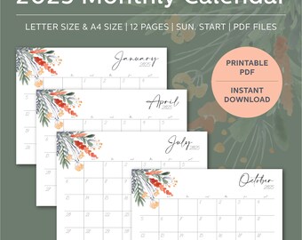 2025 Calendar, 12 Month, Single Page, Letter Size PDF, Printable, With ...