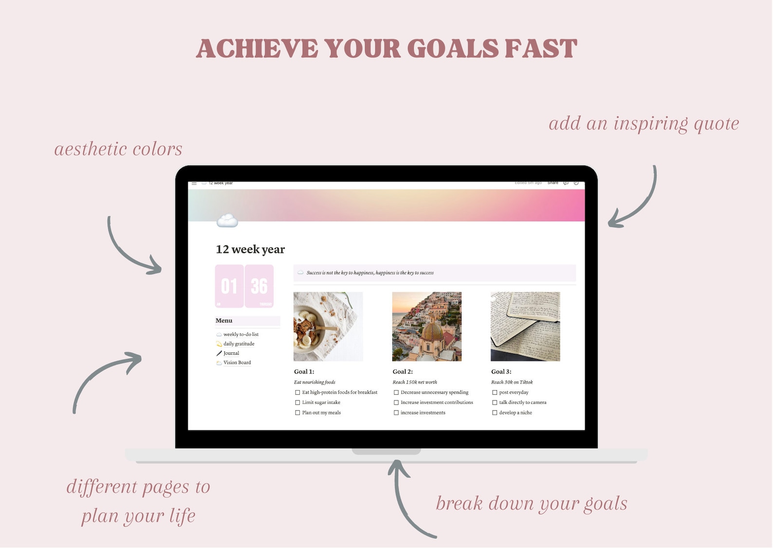 Notion Goal Template | Notion 12 Week Year Digital Planner Goal ...