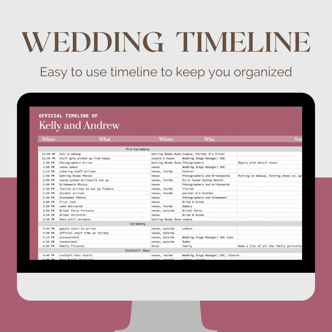 Wedding Timeline Spreadsheet | Timeline Planner and Wedding Organizer ...