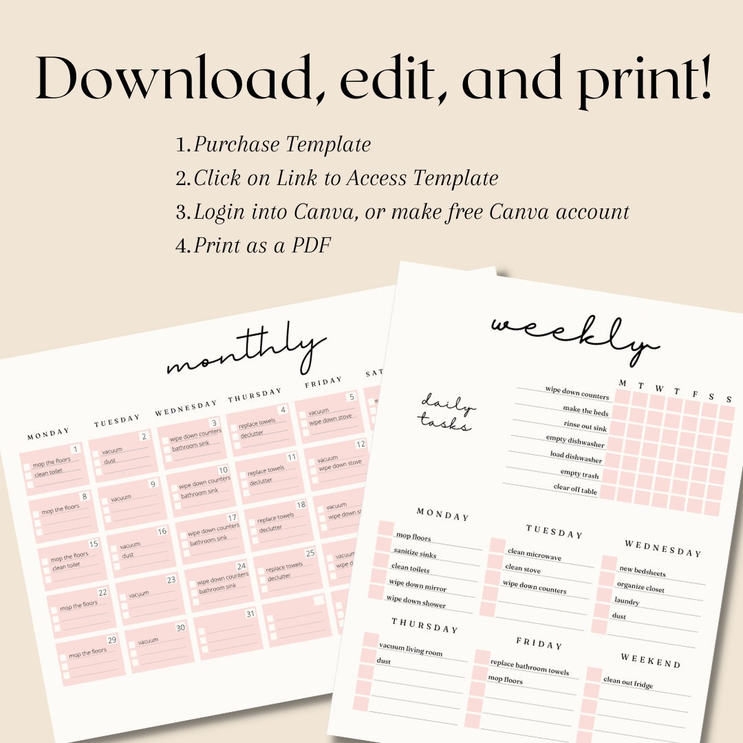Editable Cleaning Planner Template Weekly Cleaning Routine - Etsy