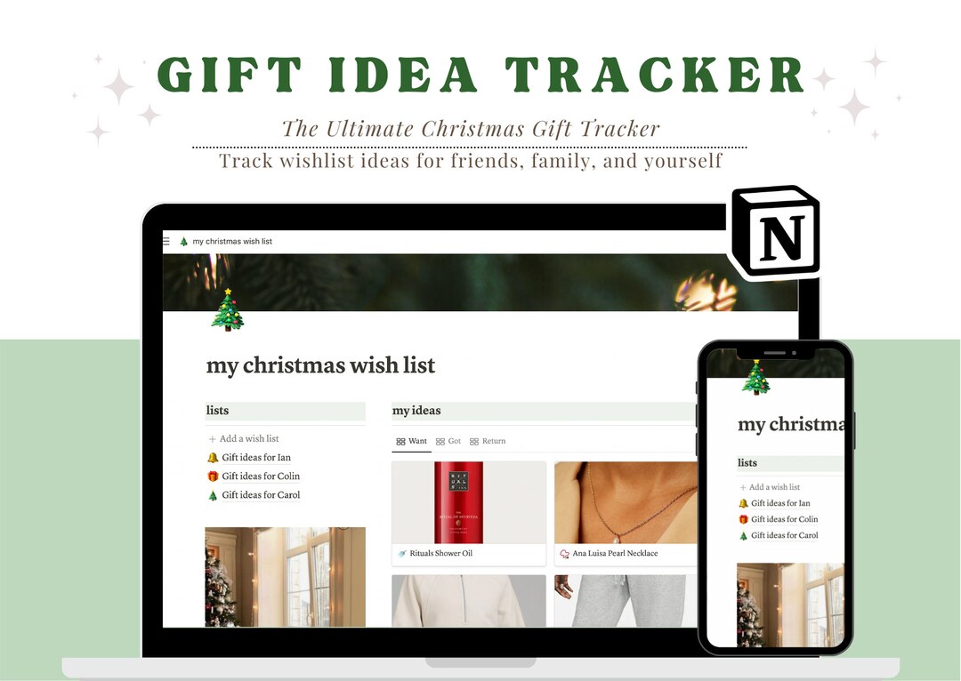 Notion Gift Tracker | Notion Digital Planner Holiday Christmas Gift Tracker, Christmas Wish List ...