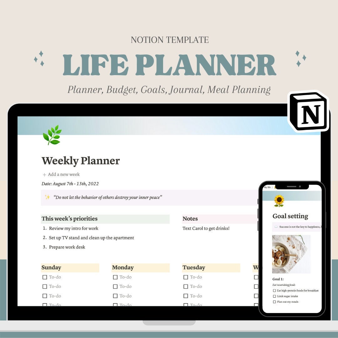 Notion Life Planner Template Notion Planner Dashboard, Digital Planner ...