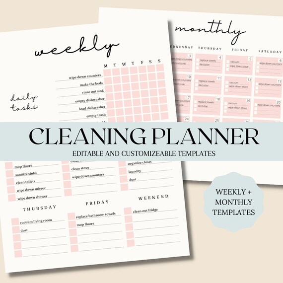 Editable Cleaning Planner Template Weekly Cleaning Routine - Etsy