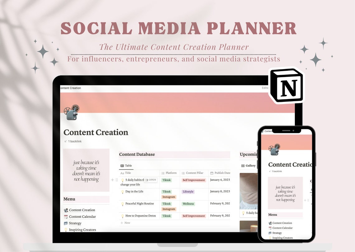 Notion Social Media Planner Notion Content Creation Template, Notion Content Creation Planner ...