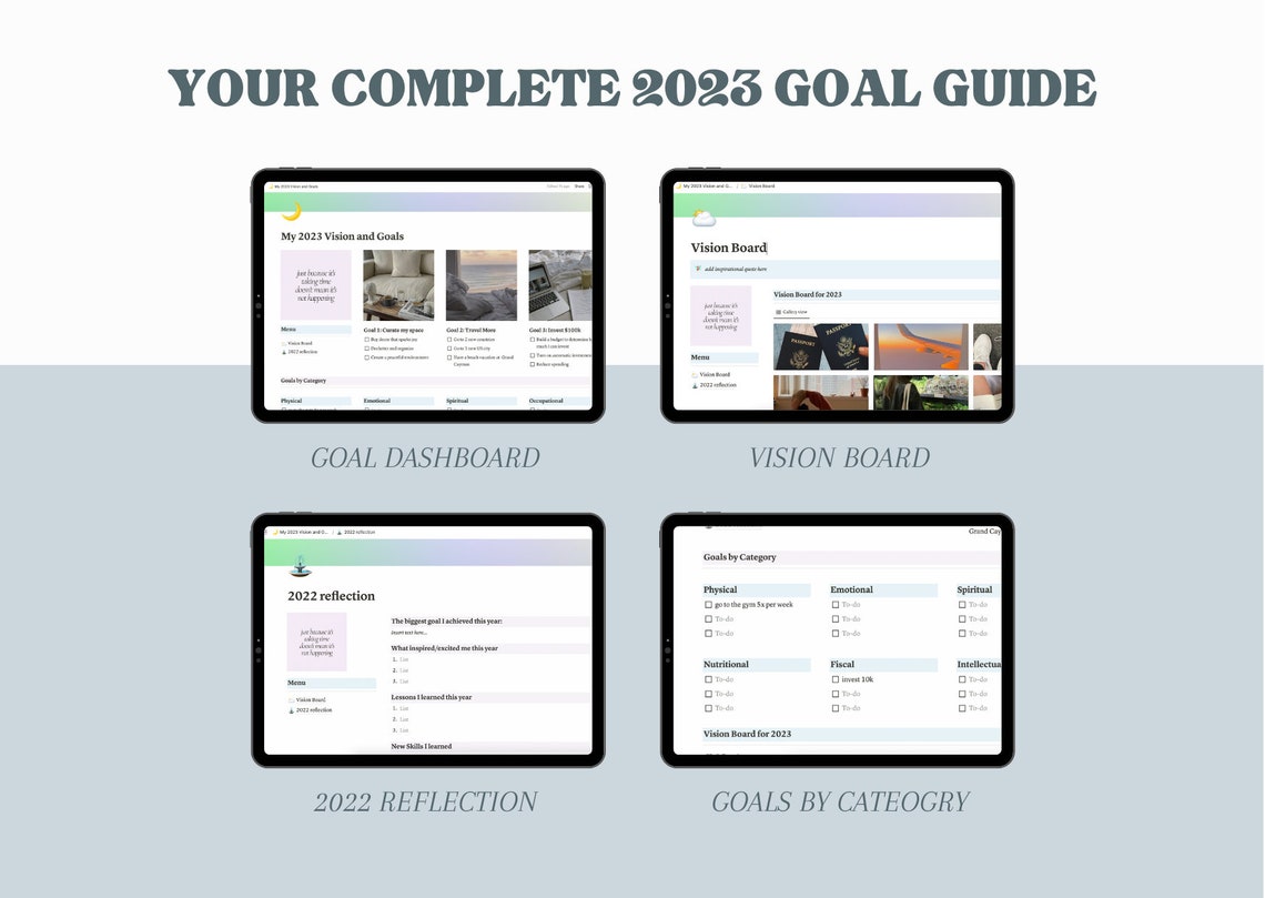 Notion 2023 Goal Template Notion Dashboard, All in One Notion Template, Notion Planner, Notion ...