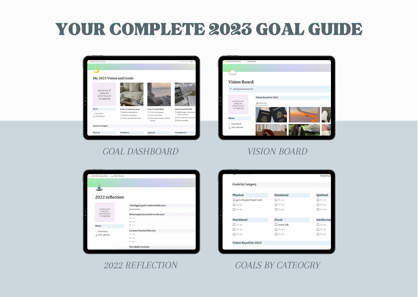 Notion 2023 Goal Template Notion Dashboard All In One Notion Template Notion Planner Notion 