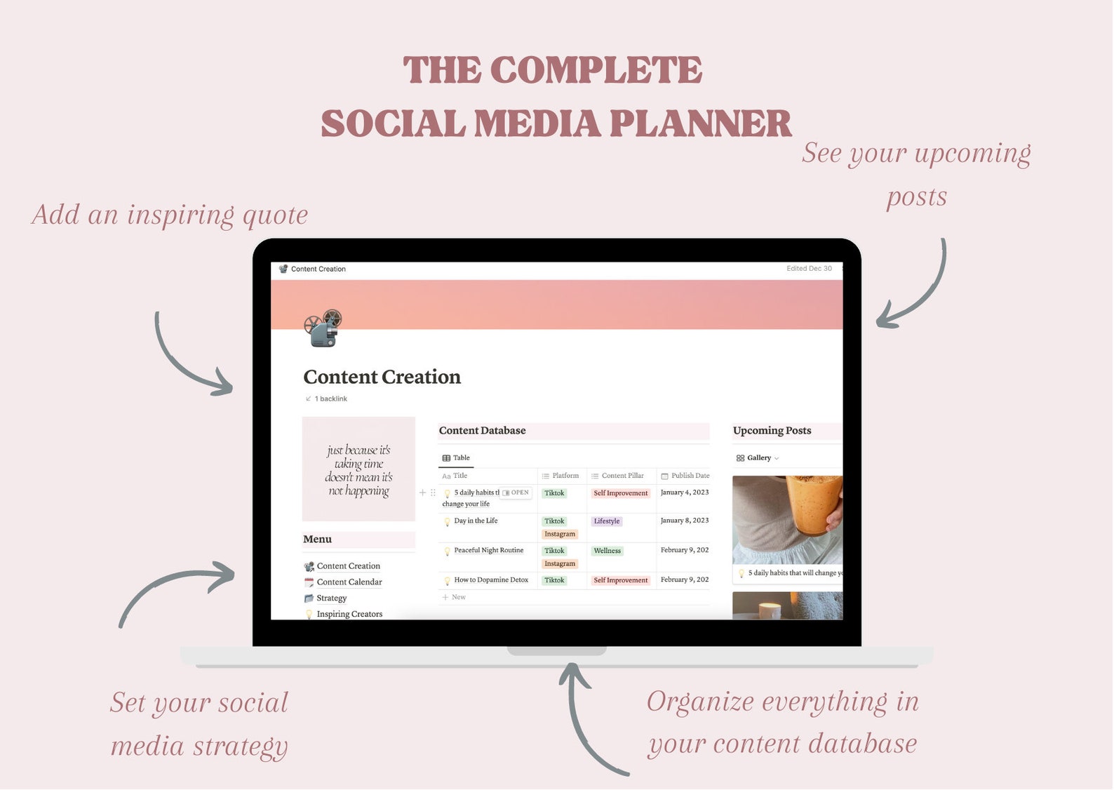 Notion Social Media Planner Notion Content Creation Template, Notion Content Creation Planner ...