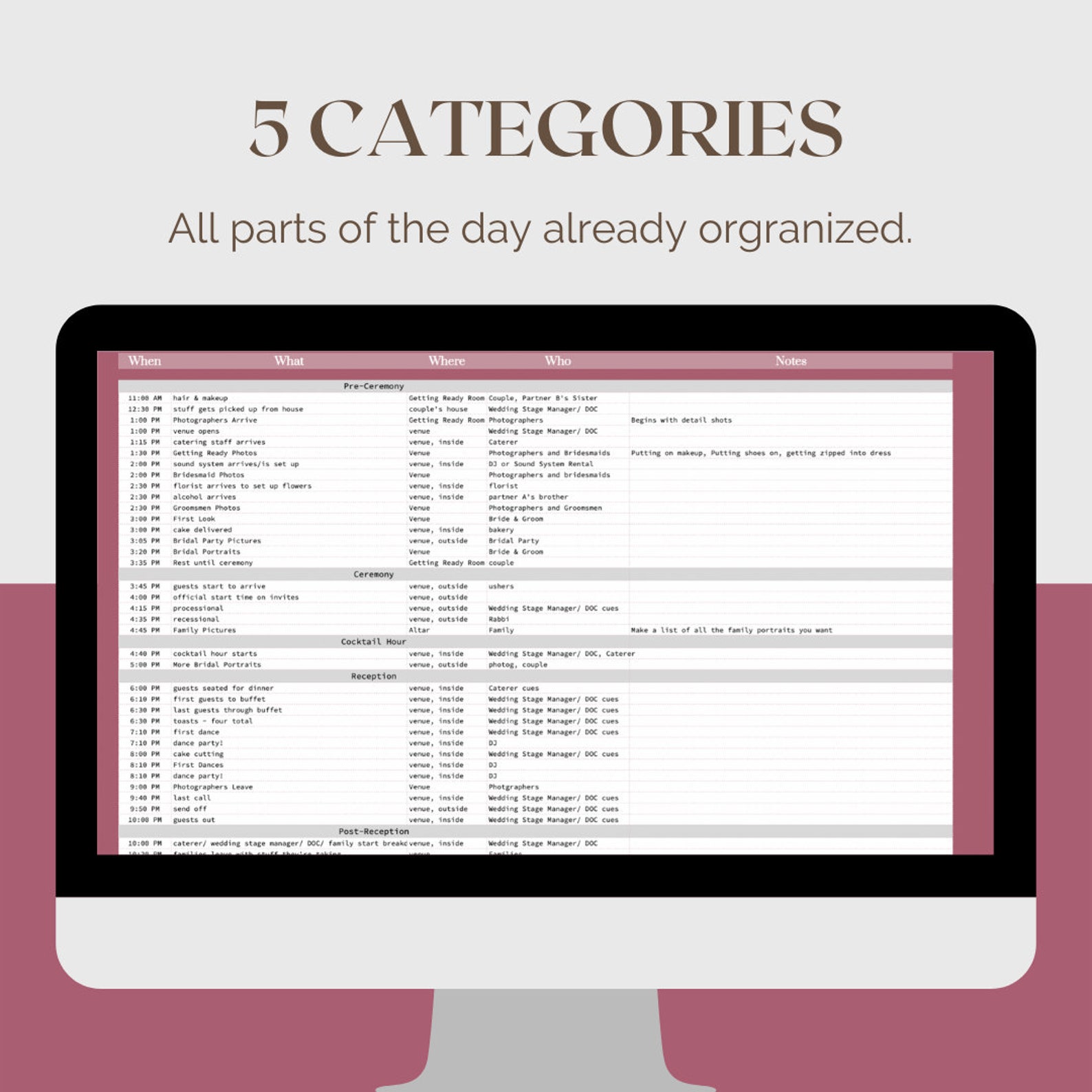 Wedding Timeline Spreadsheet | Timeline Planner and Wedding Organizer ...