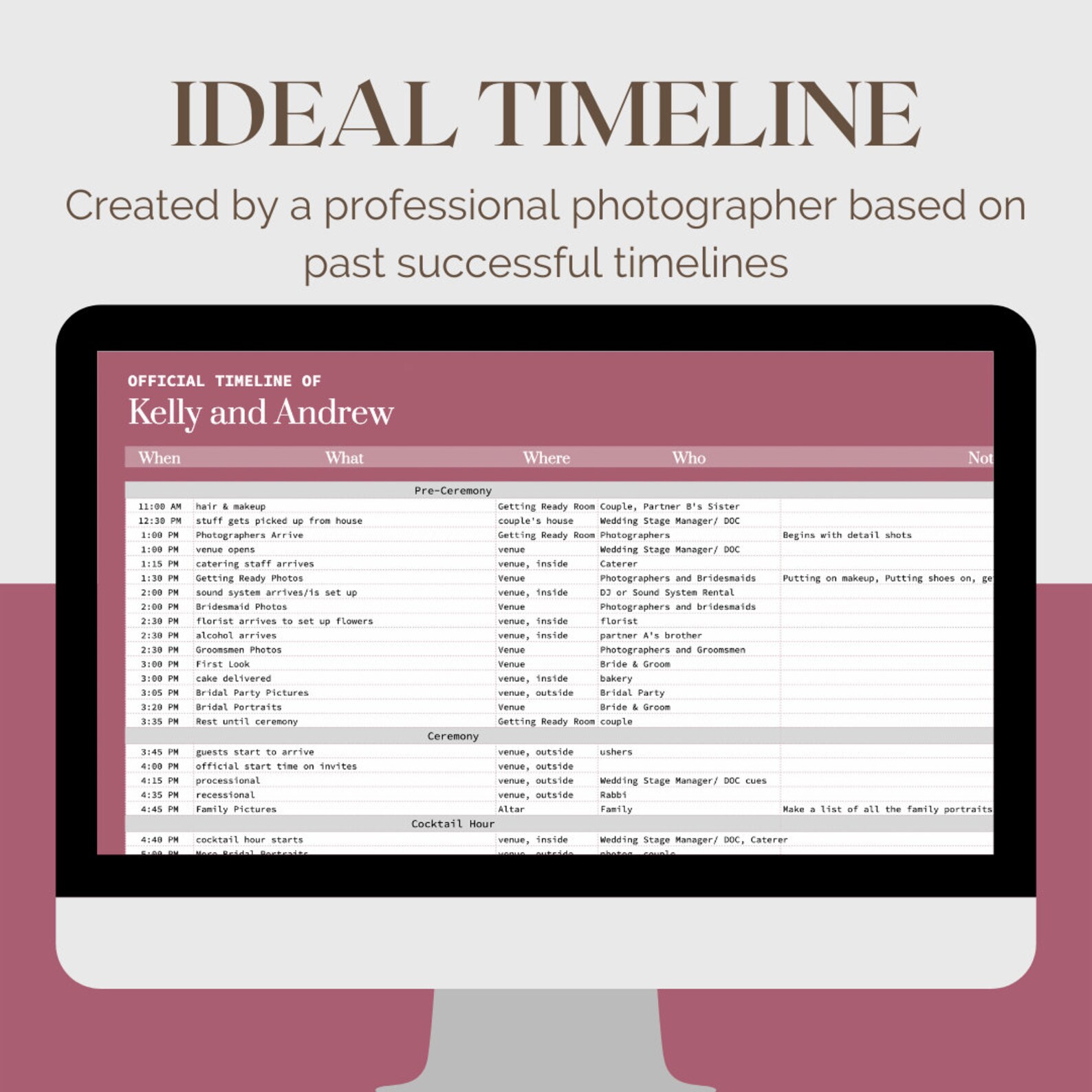 Wedding Timeline Spreadsheet | Timeline Planner and Wedding Organizer ...