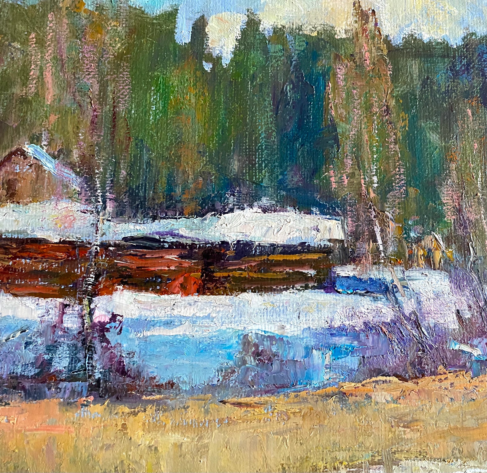 Winter Landscape Original Painting Impressionist Art Large - Etsy