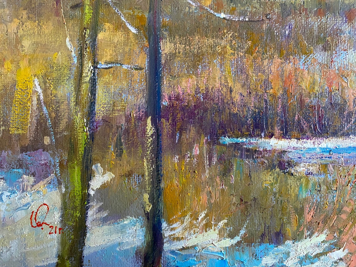 Winter Landscape Original painting Impressionist art Large | Etsy