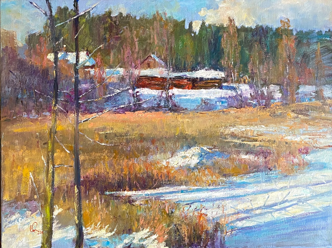 Winter Landscape Original Painting Impressionist Art Large - Etsy