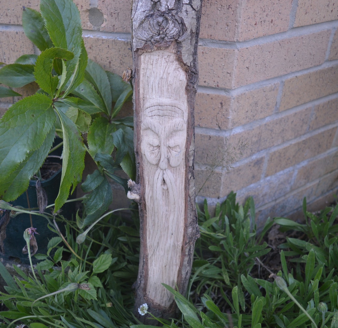 Sleeping Green Man Wood Carving Log Sculpture Natural Garden Display ...