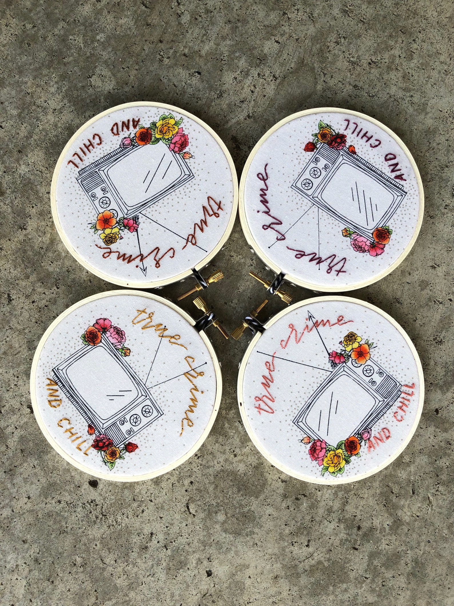 4 Inch True Crime and Chill Hand Embroidery, Floral Decorative Wall ...