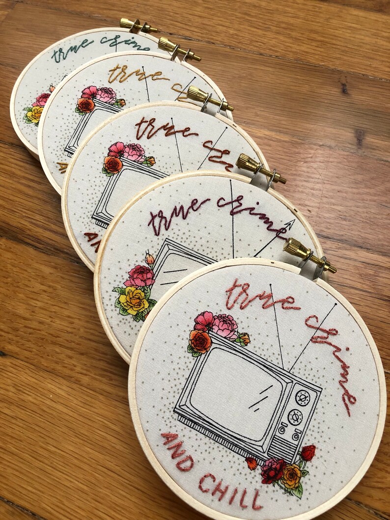 4 inch True Crime and Chill Hand Embroidery Floral Decorative | Etsy