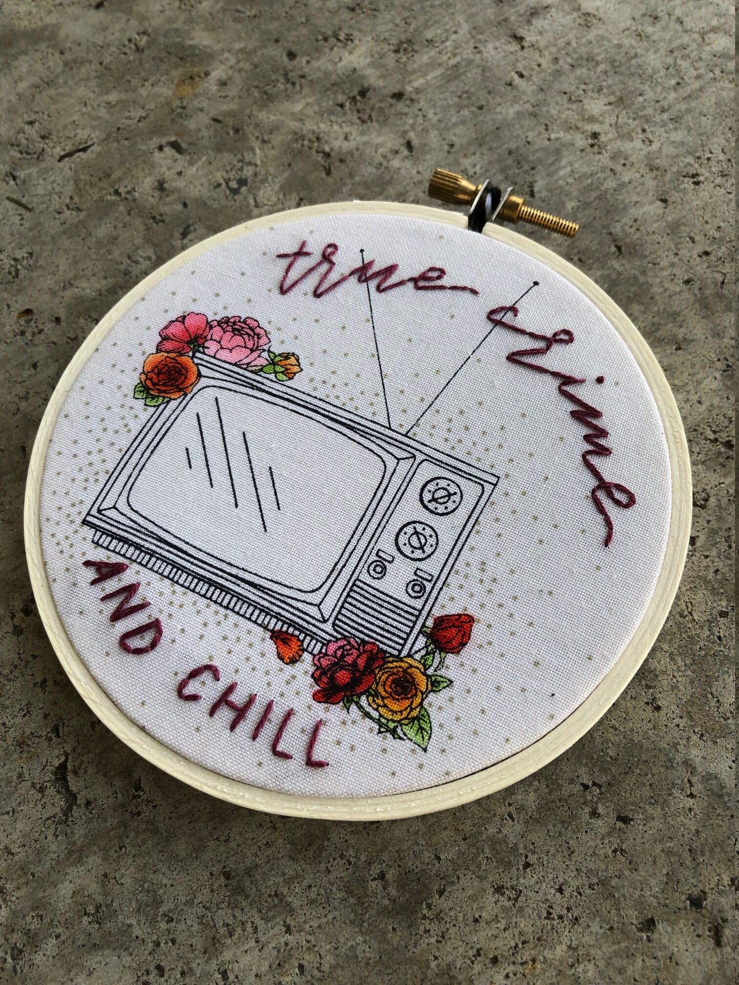 4 Inch True Crime and Chill Hand Embroidery, Floral Decorative Wall ...