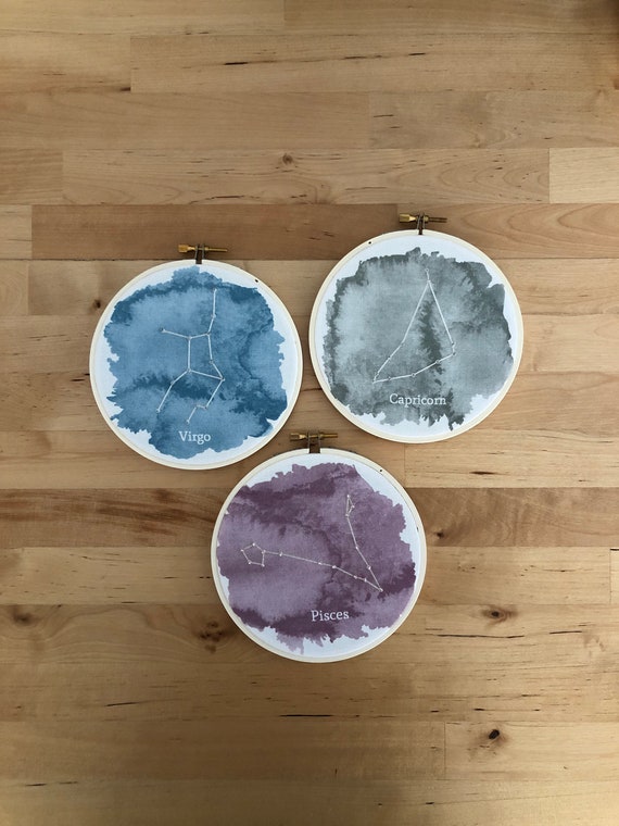 5 Zodiac Signs Hand Embroidery Celestial Wall Hanging | Etsy