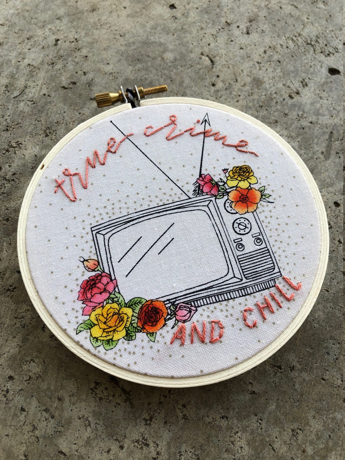 4 Inch True Crime and Chill Hand Embroidery, Floral Decorative Wall ...