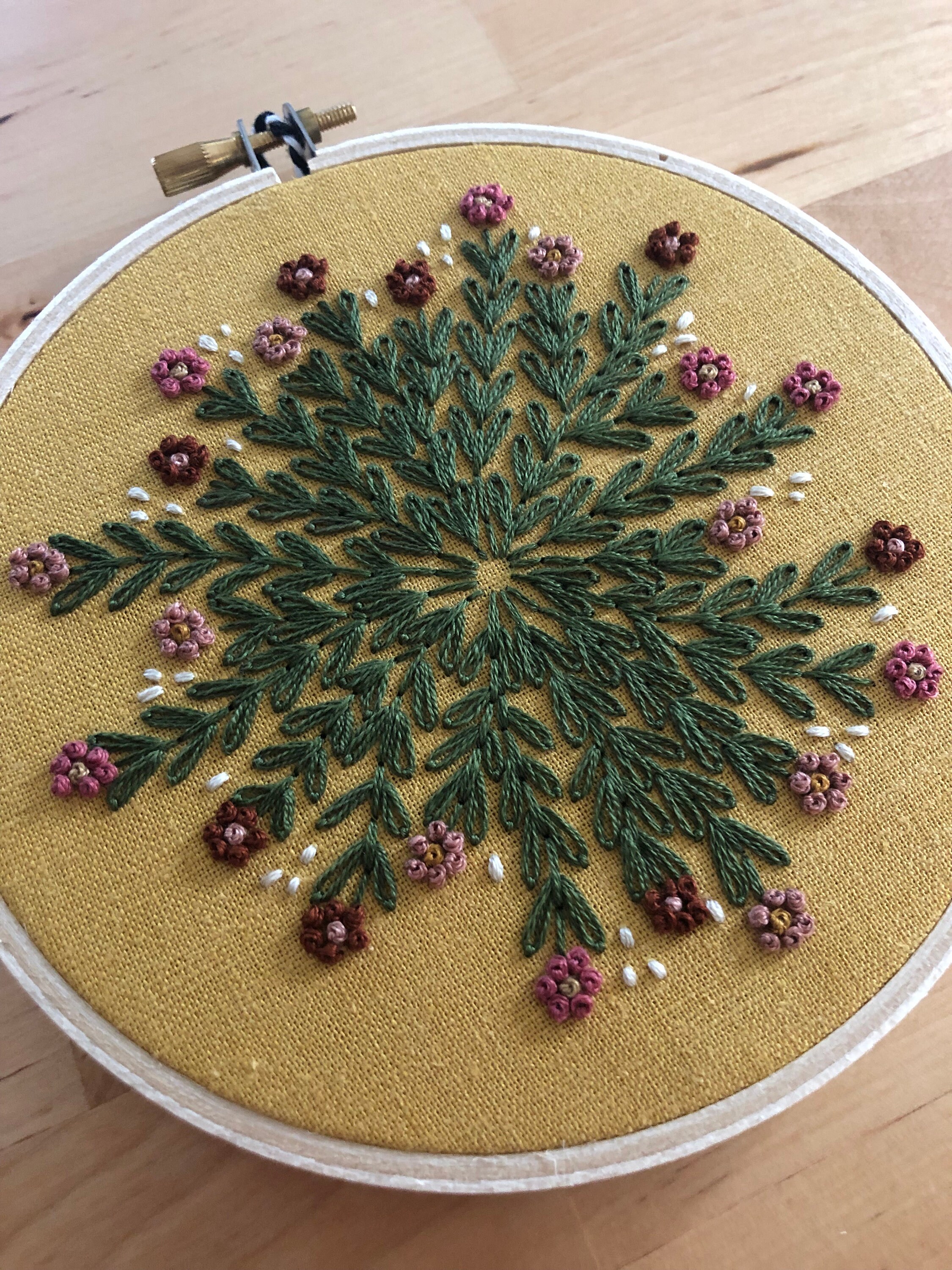 5 Inch Floral Hand Embroidery, Circular Flower Design Hoop Art ...