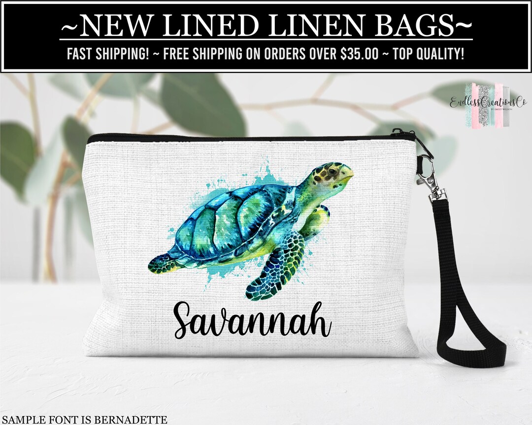 Sea Turtle Cosmetic Bag, Personalized Sea Turtle Makeup Bag, Sea Turtle ...