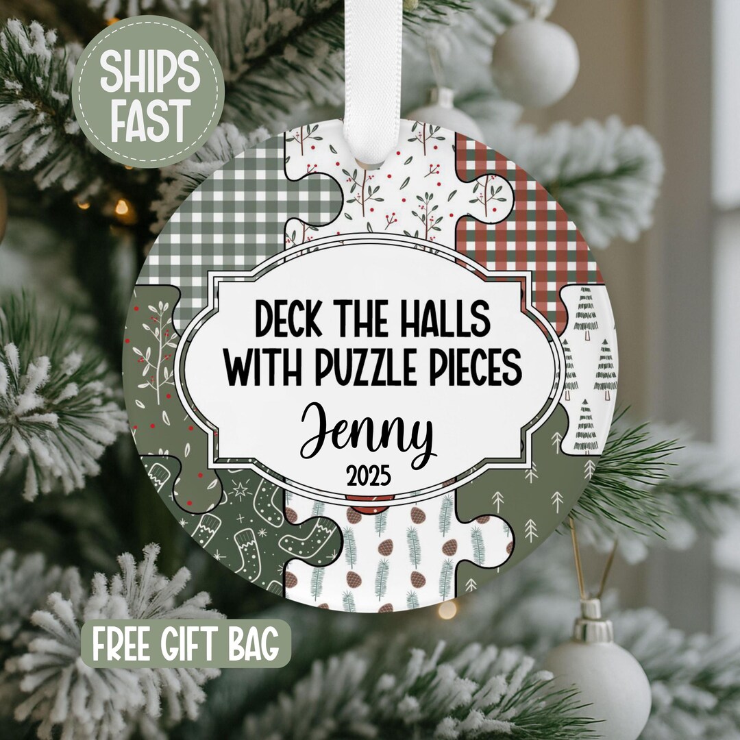 Puzzle Ornament, Personalized Puzzle Piece Ornament, Puzzle Christmas ...