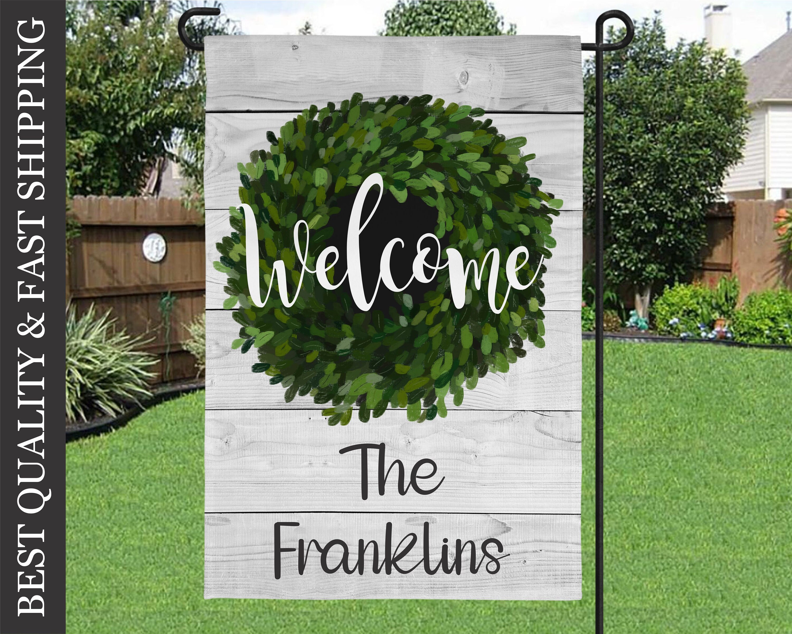 Personalized Family Welcome Garden Flag Personalized Boxwood - Etsy