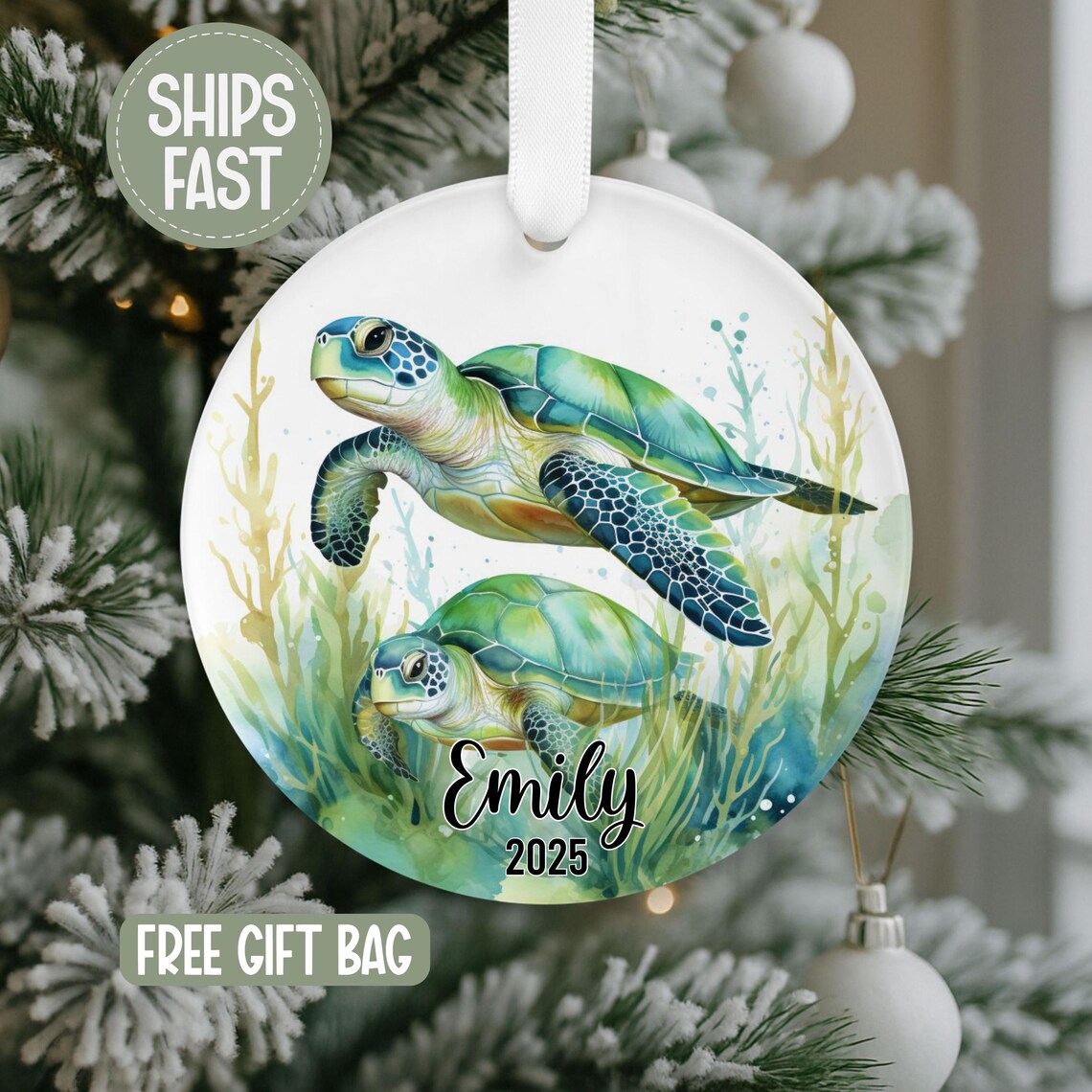 Sea Turtle Ornament, Personalized Sea Turtle Ornament, Custom Christmas ...