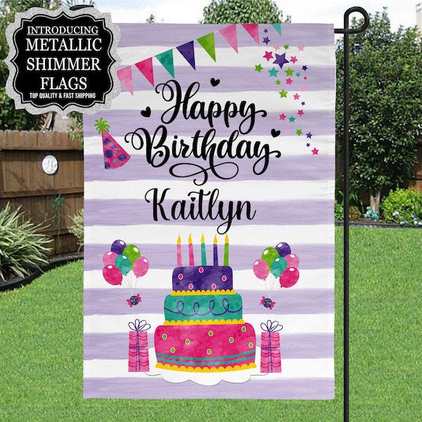 Happy Birthday Garden Flag Girl - Etsy