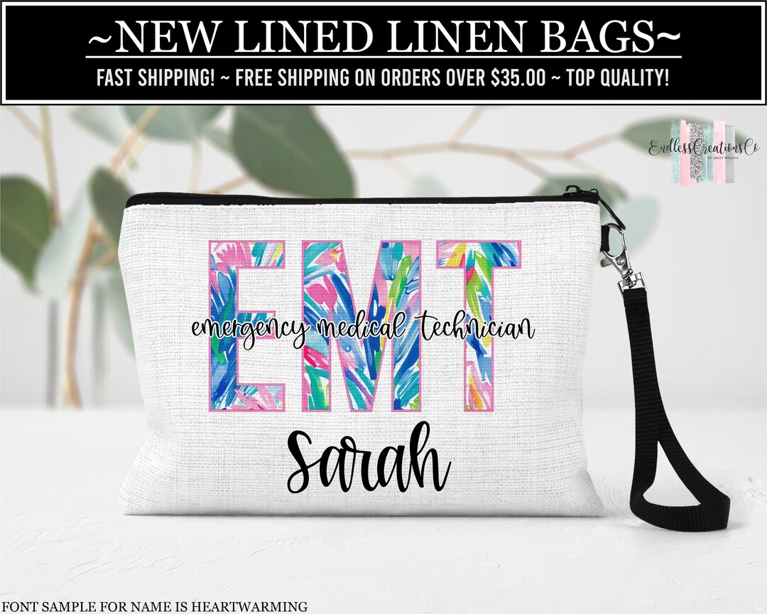 EMT Lined Cosmetic Bag, Emergency Medical Technician Wristlet, EMS Week ...