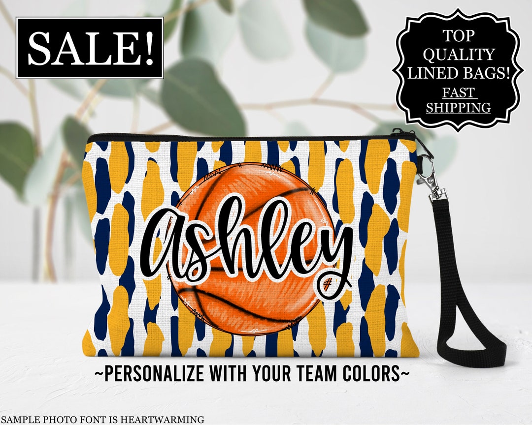 Basketball Lined Linen Bag, Personalized Sports Make up Bag, Custom ...