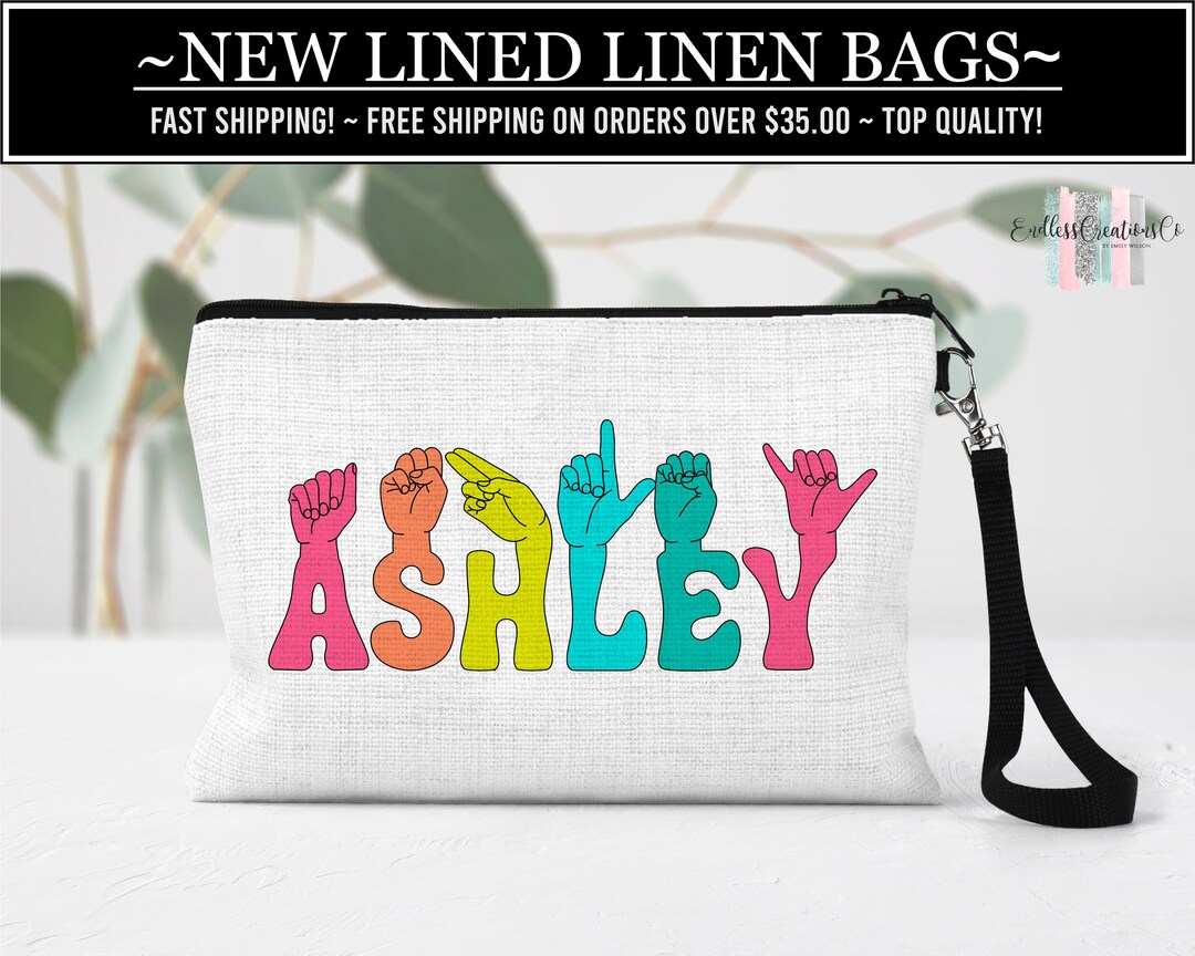 Personalized Sign Language Lined Linen Bag, ASL Sunflower Bag, Sign ...