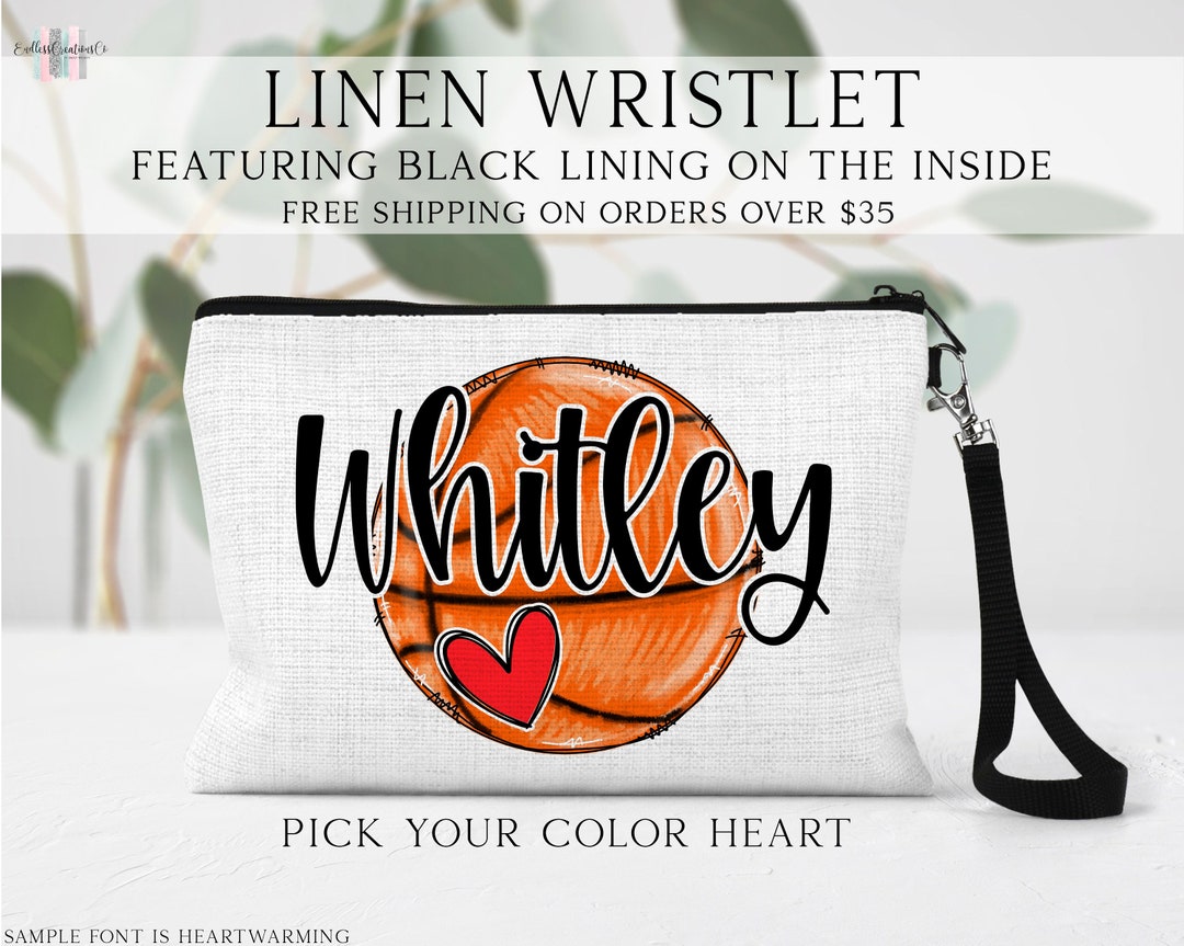 Basketball Lined Linen Bag, Personalized Sports Make up Bag, Custom ...