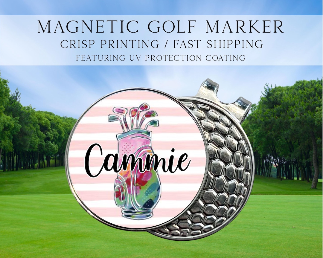 Personalized Pink Striped Golf Marker, Golf Marker and Clip Set, Custom ...