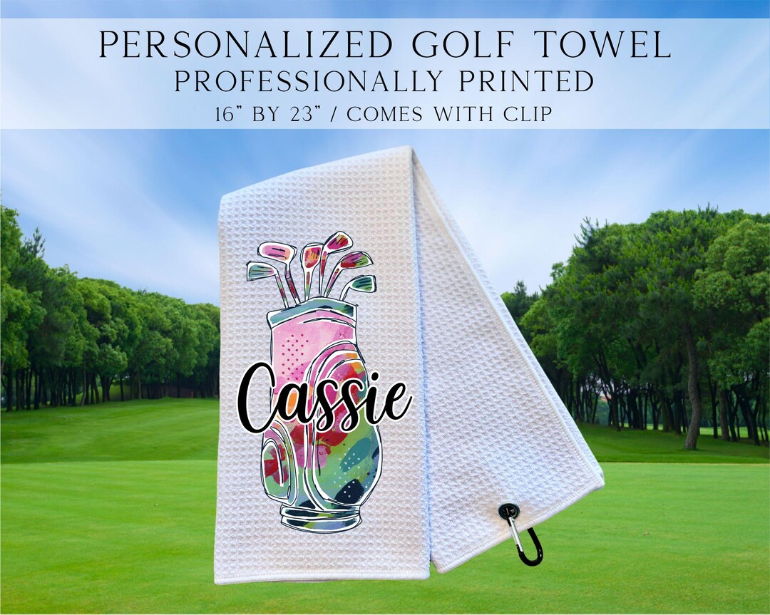 Personalized Pink Golf Club Towel, Custom Golf Towel, Ladies Golf Towel ...