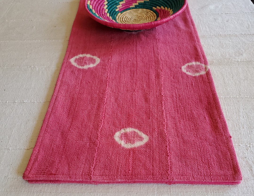Pink and White African Mudcloth Table Runner, 60x 14 Bogolan Table ...