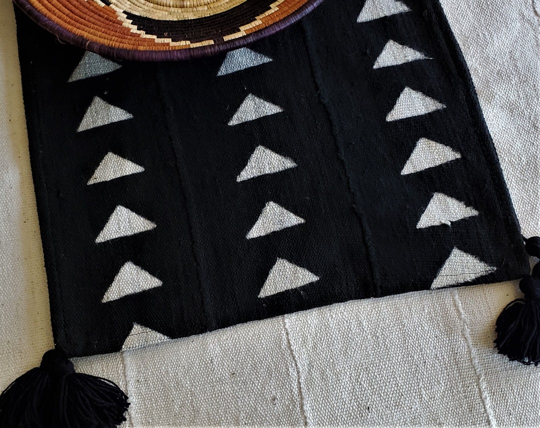 African Mudcloth Table Runner, 60" X 15" Bogolan Table Runner, Black ...