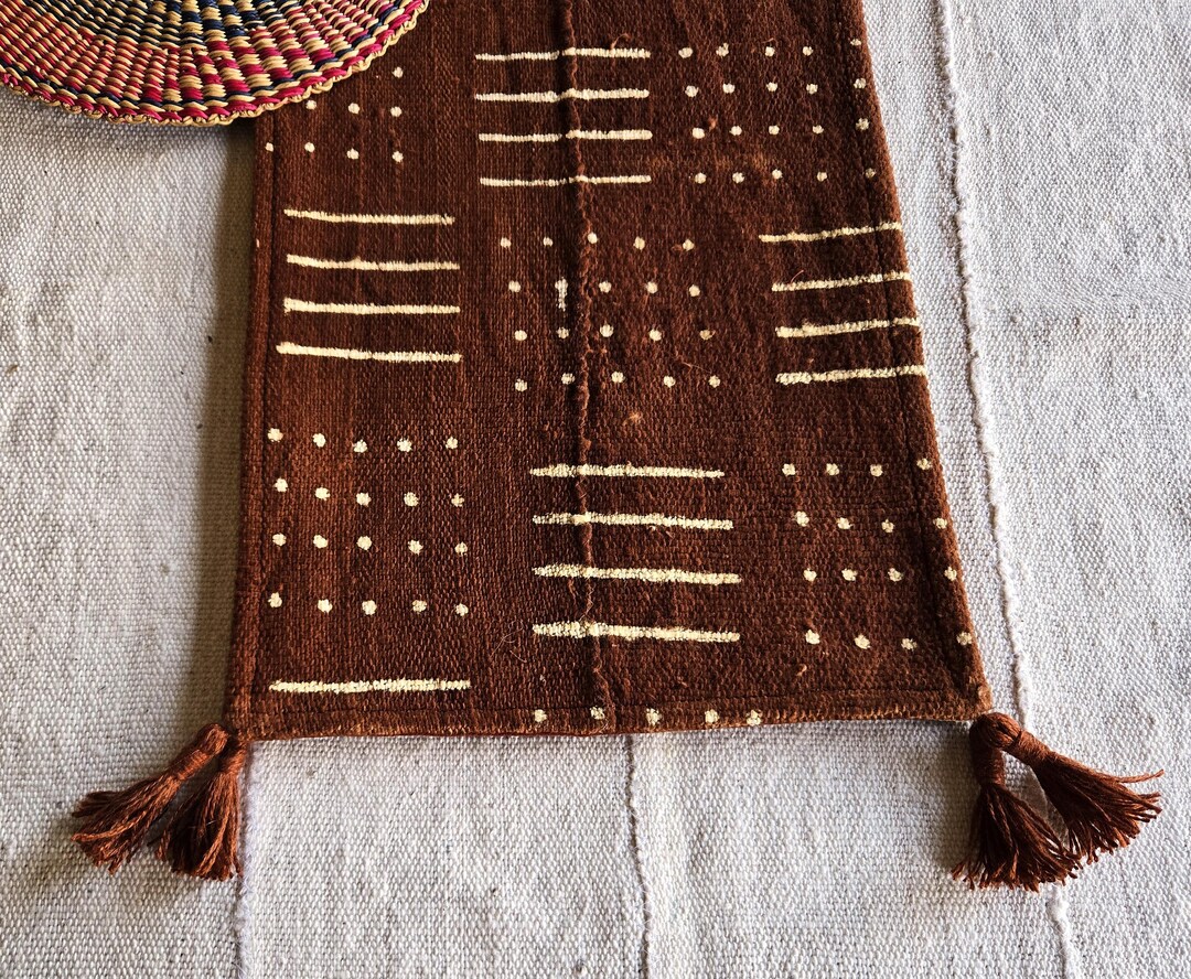 African Mudcloth Table Runner, 10 X 62 Bogolan Table Runner With 2 ...