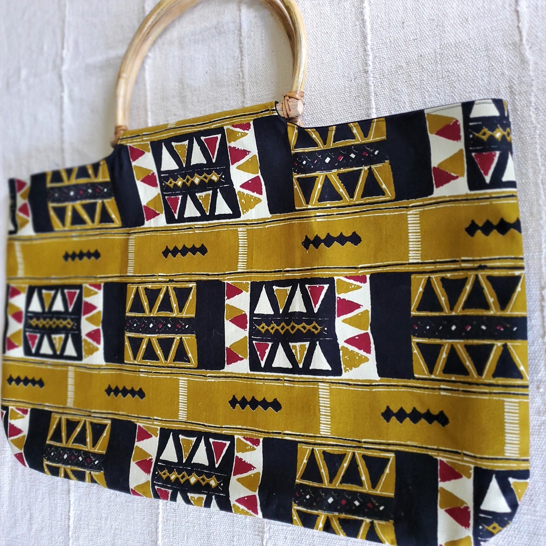 African Print Tote , Extra Large Sized Purse, Handmade Tote With Bamboo ...