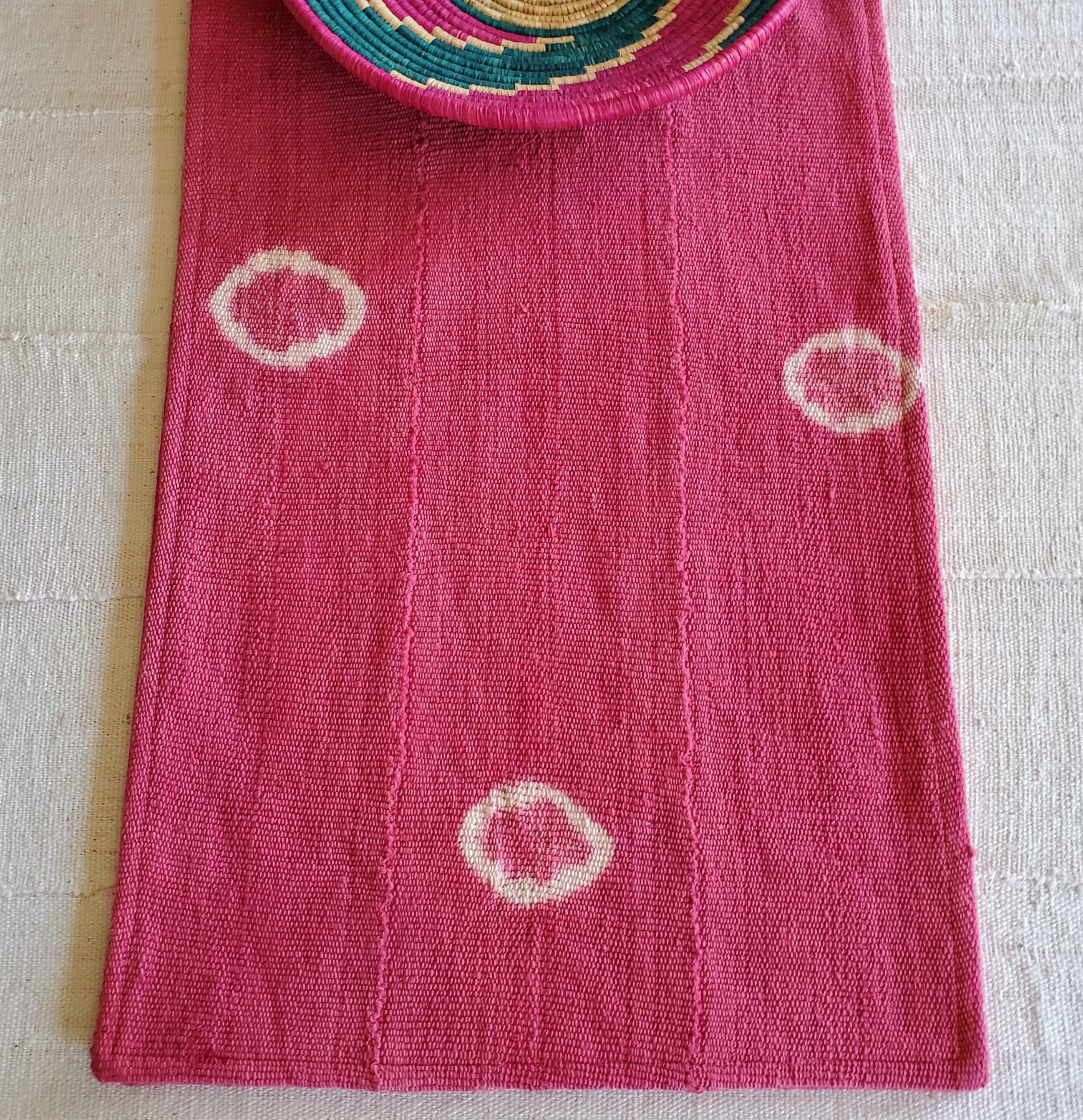 Pink and White African Mudcloth Table Runner, 60x 14 Bogolan Table ...