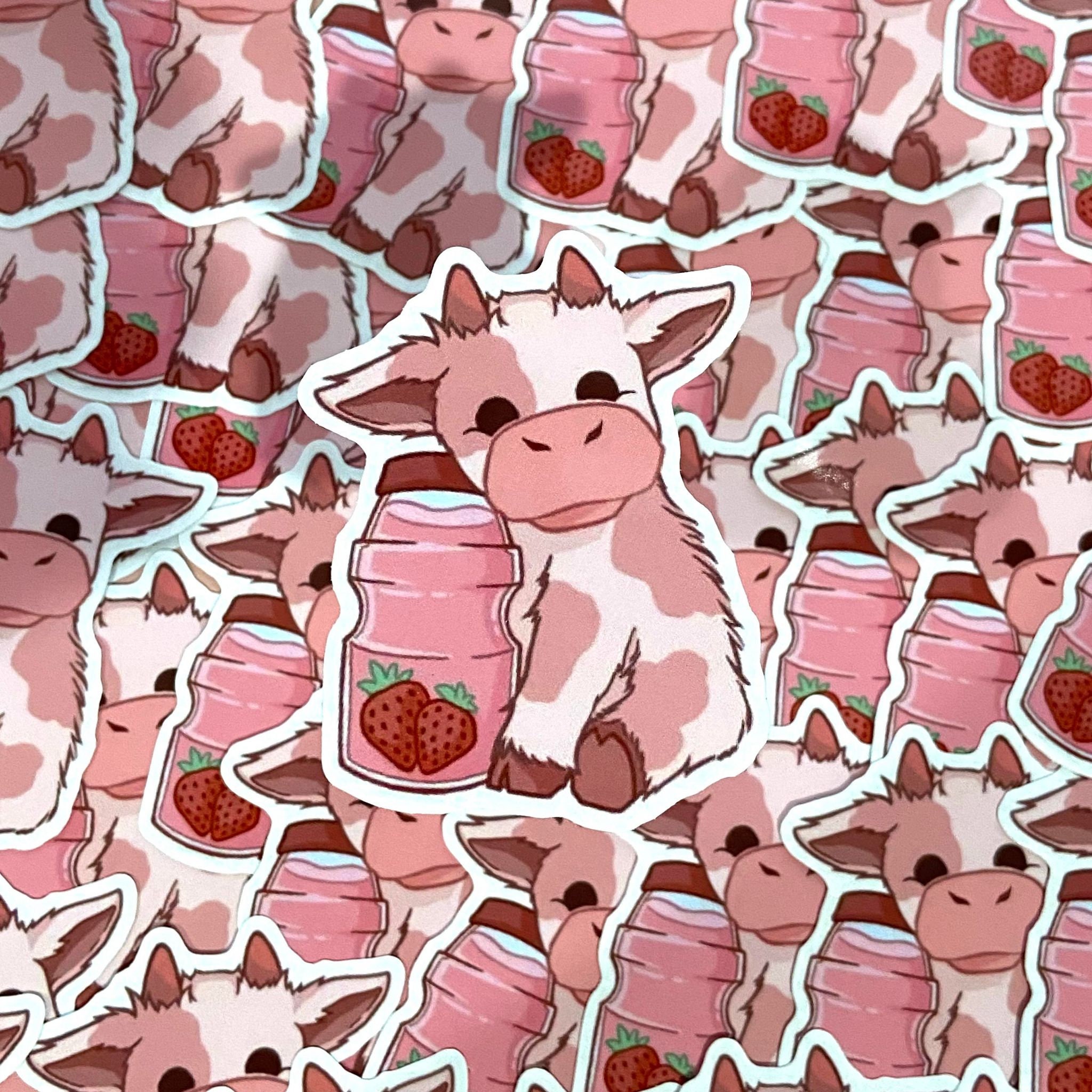 Strawberry Milk Cow Sticker Kawaii Cow Sticker / Cute Strawberry Cow ...