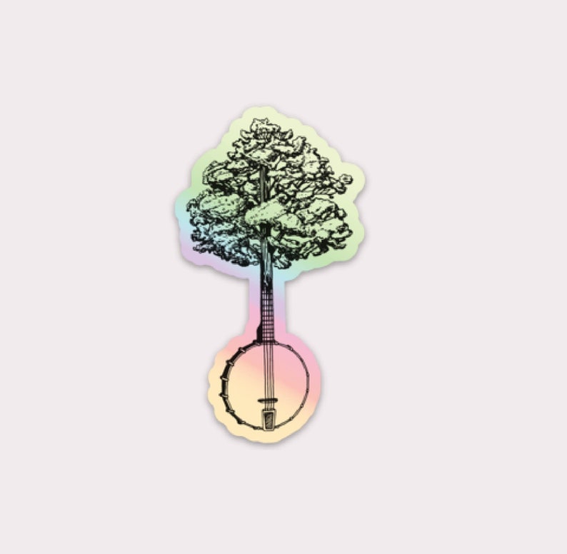 Banjo Tree Sticker Holographic Sticker Bluegrass Banjo - Etsy