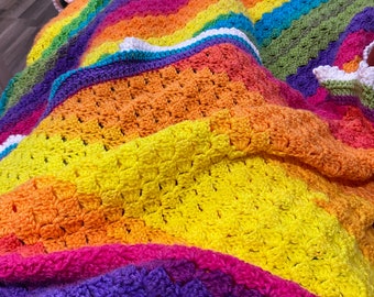 Crochet Black and Rainbow Spiral Throw Blanket - Etsy