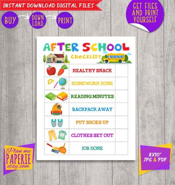 After school checklist After school Routine Chart After | Etsy
