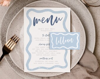 Dusty Blue Wedding Menu Template Modern Minimal Wedding Menu Printable ...