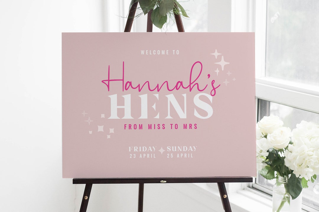 STARS Hot Pink Hens Night Welcome Sign Template, Editable Hen Night ...