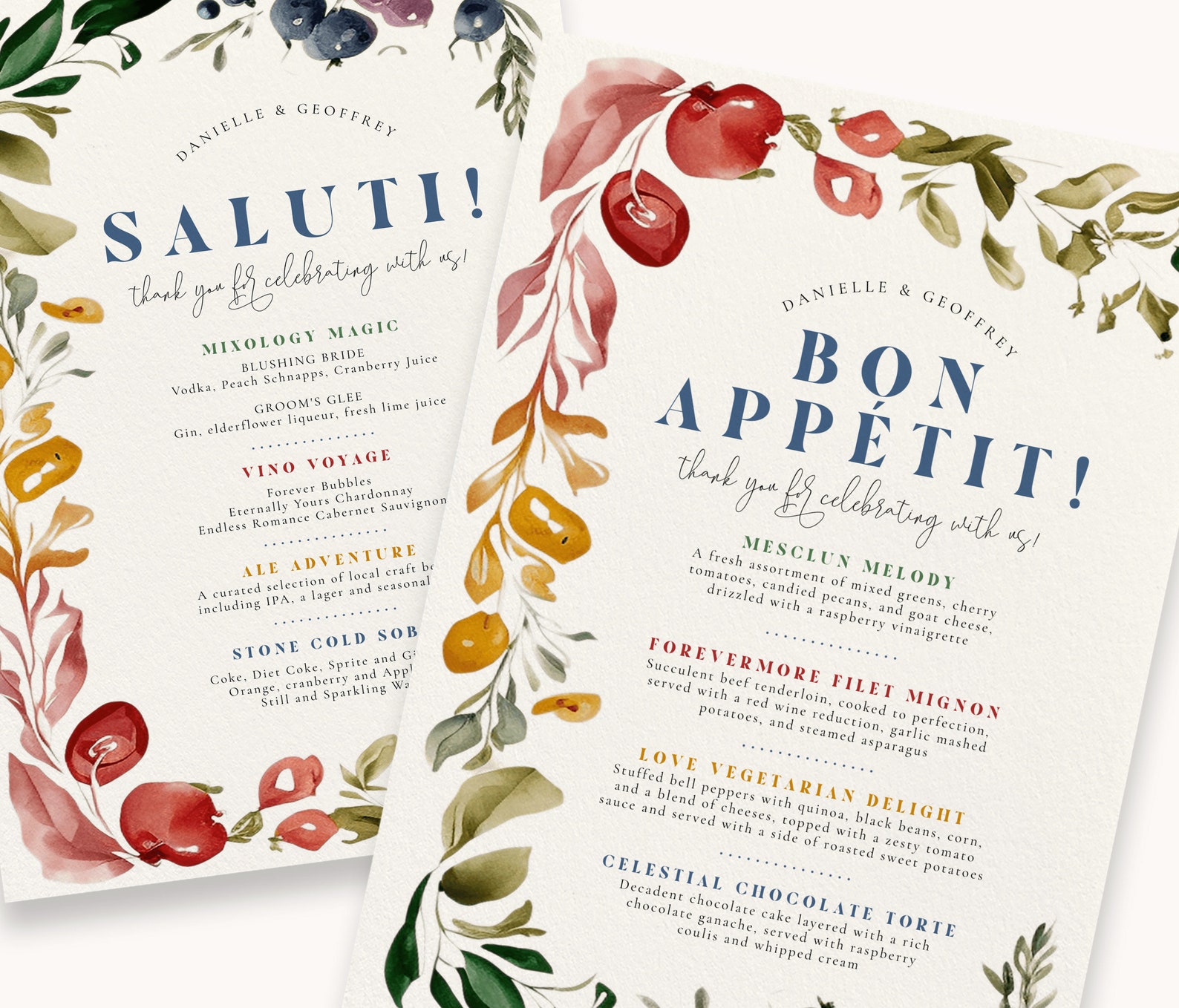 Editable Italian Style Wedding Menu Template Instant - Etsy Australia