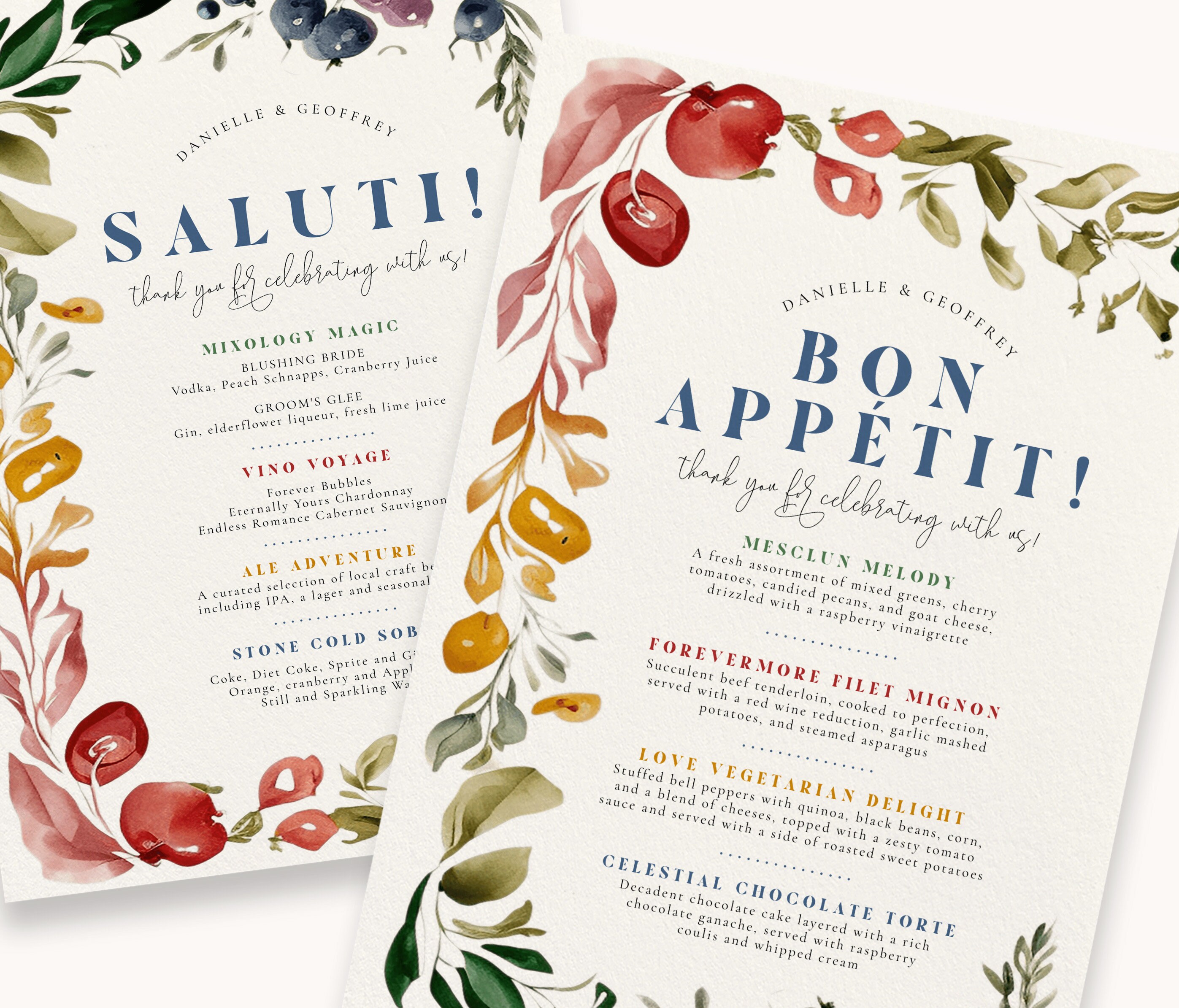 Editable Italian Style Wedding Menu Template Instant - Etsy Australia