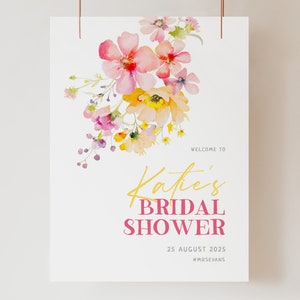 DAPHNE Summer Floral Bridal Shower Welcome Sign Template, Colourful ...