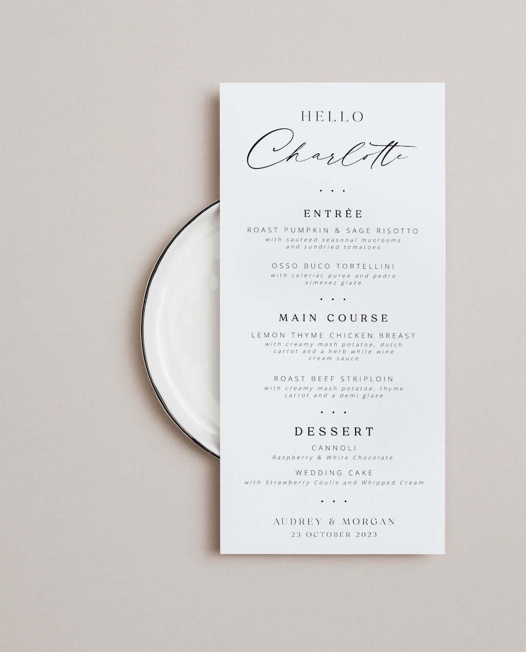 AUDREY Wedding Guest Menu Template, Instant Download Dinner Menu and ...